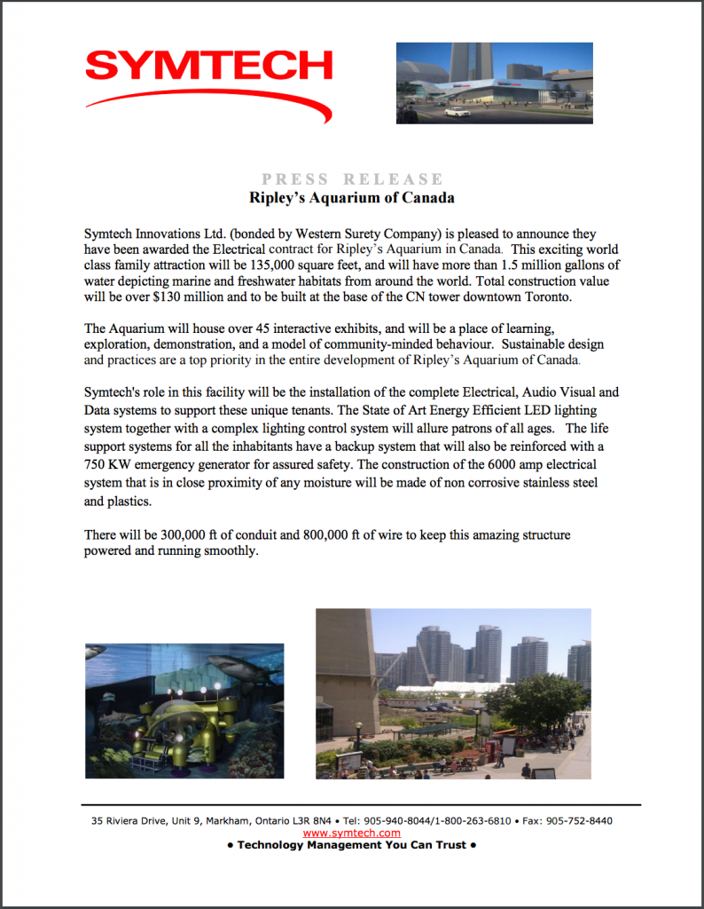 Ripley’s Aquarium of Canada - Symtech Innovations Ltd