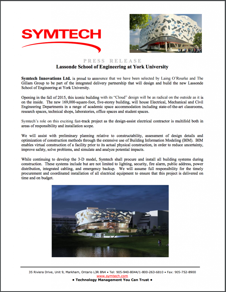 Lassonde School of Engineering at York University - Symtech Innovations Ltd