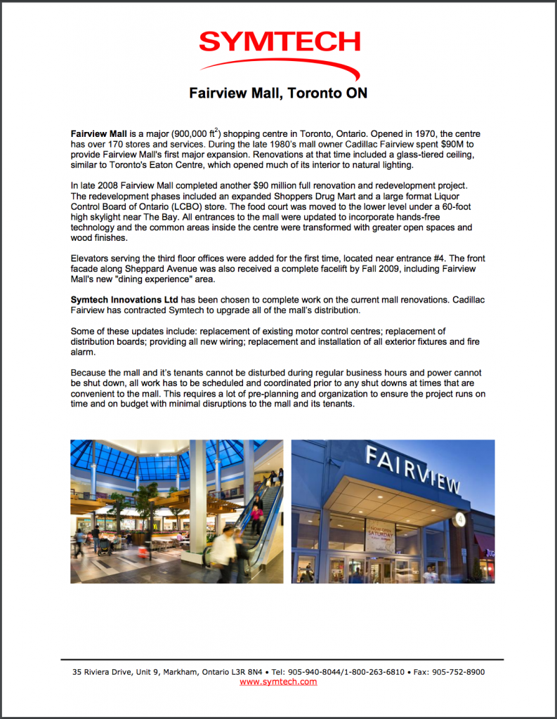 Fairview Mall, Toronto ON - Symtech Innovations Ltd