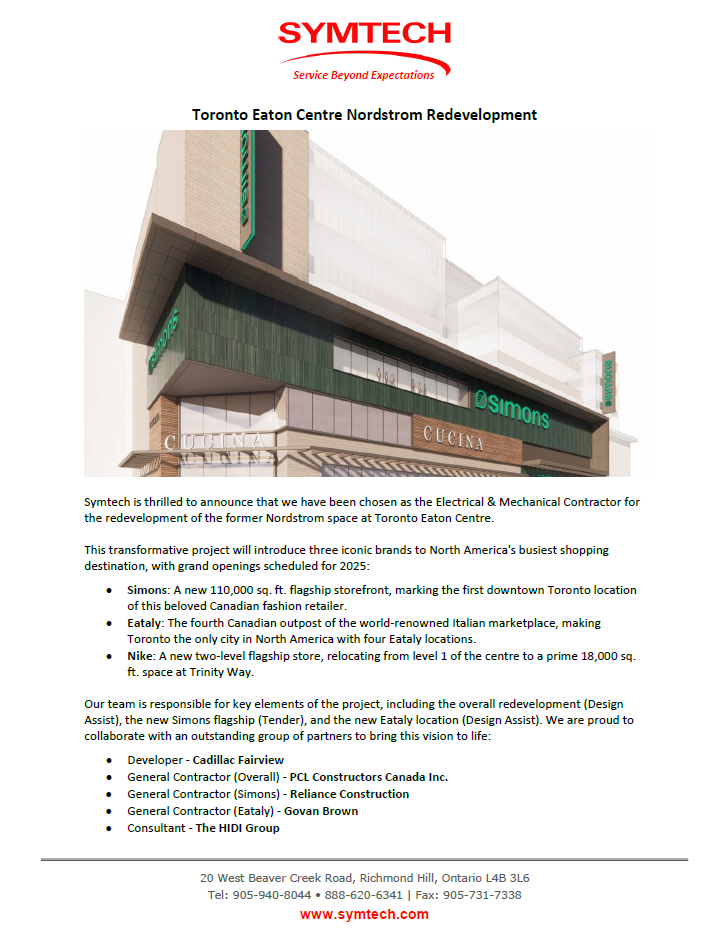 Toronto Eaton Centre Nordstrom Redevelopment - Symtech Innovations Ltd